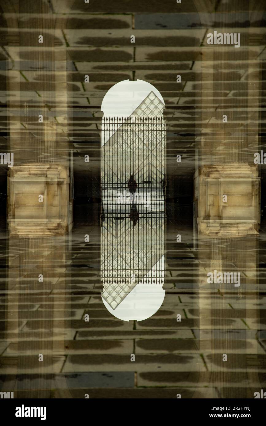 Double exposure of the surroundings of the famed Louvre museum in Paris ...