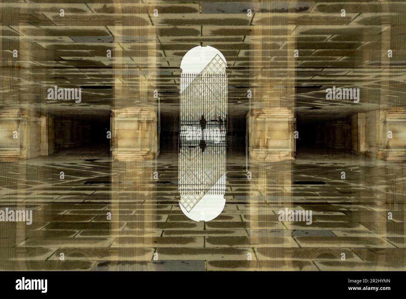 Double exposure of the surroundings of the famed Louvre museum in Paris ...