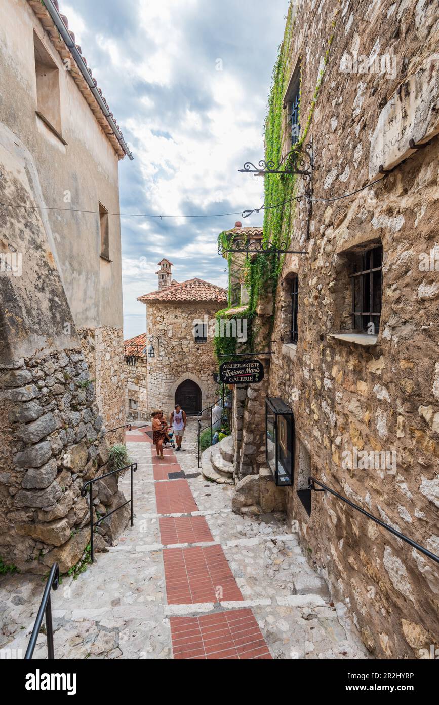Alley in the mountain village of Èze Village in the French Maritime ...