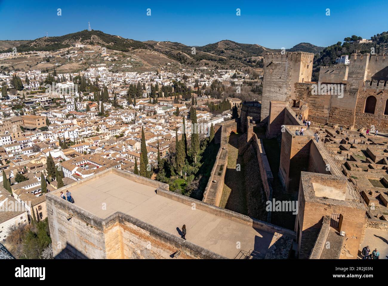 View from the Alhambra castle complex to the former Moorish residential ...