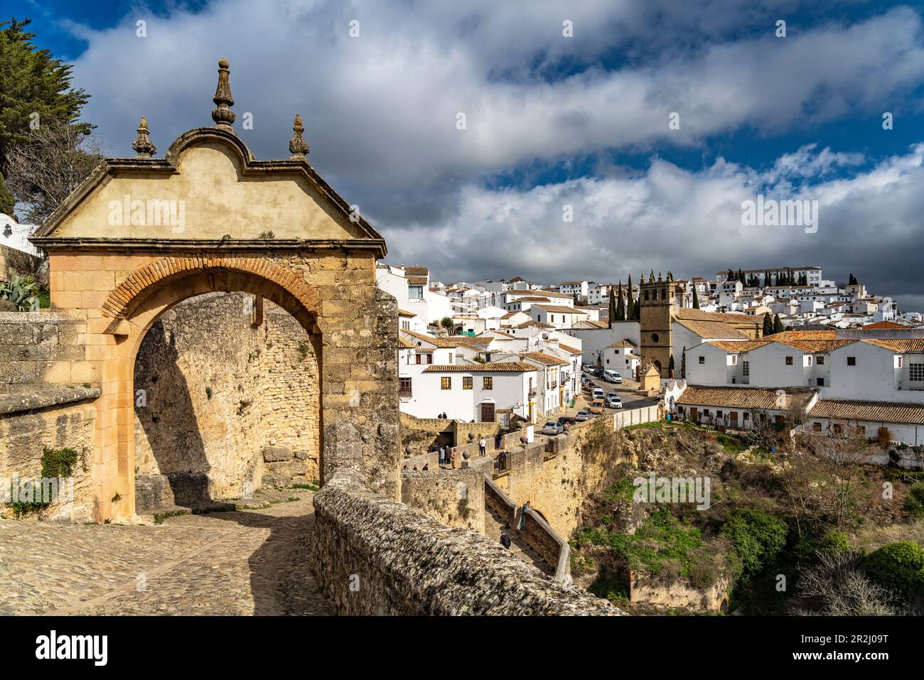 Archway Arco Felipe V and the white houses of the old town with the ...