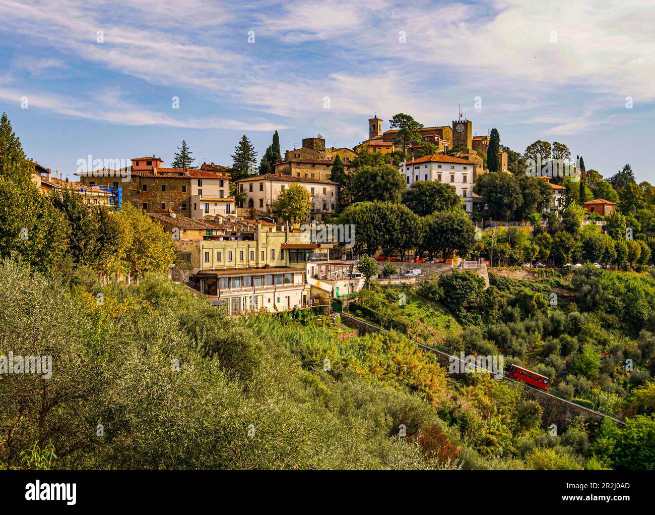 A carriage of the Funicolare di Montecatini on the way to the mountain ...