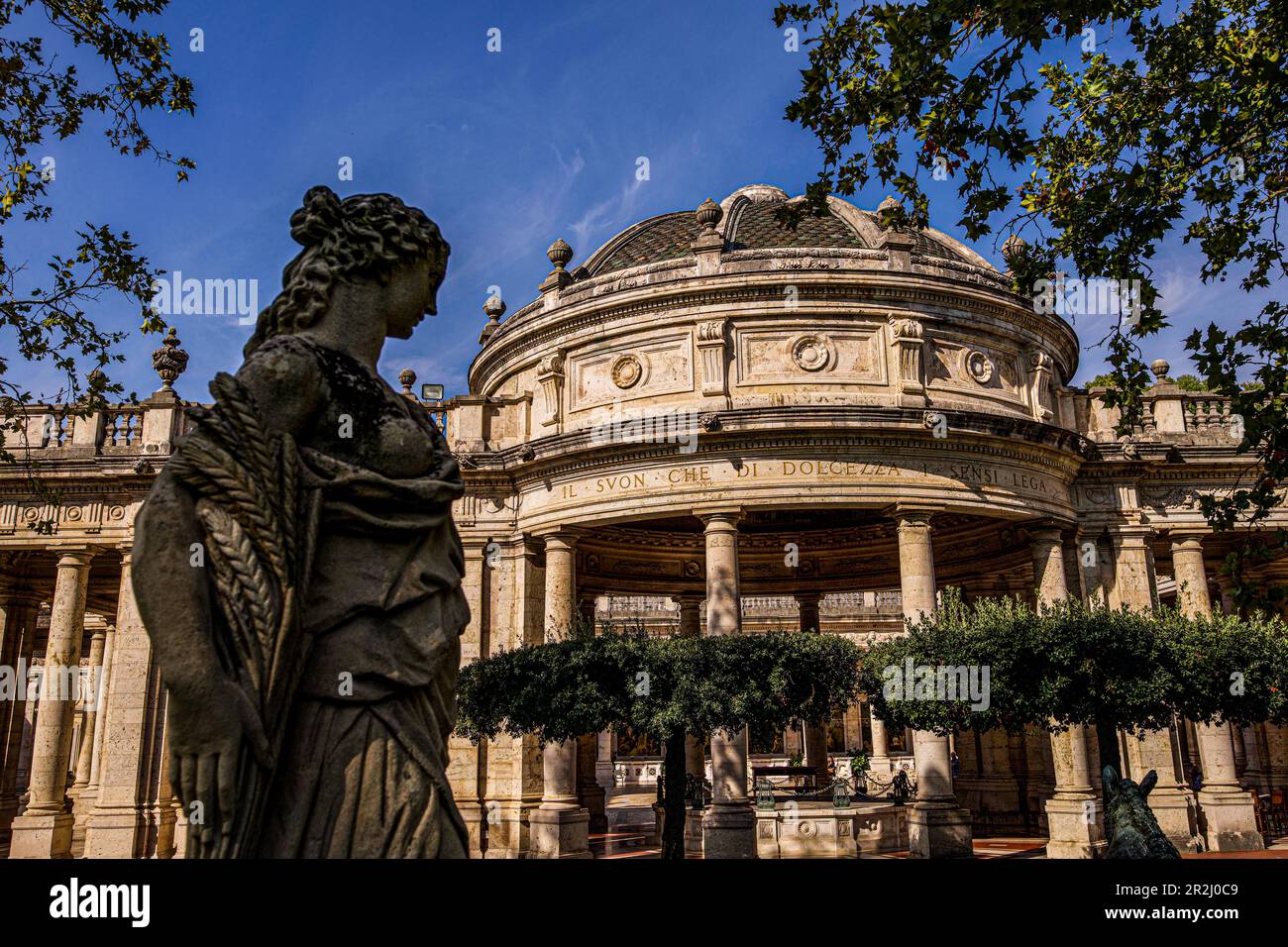 Ancient statue in Parco Tettuccio overlooking the semi-circular ...