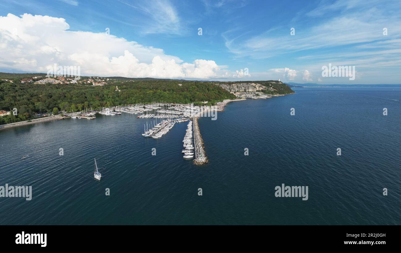 Bird&s eye view of the port of Sistiana in the Gulf of Trieste, Friuli ...