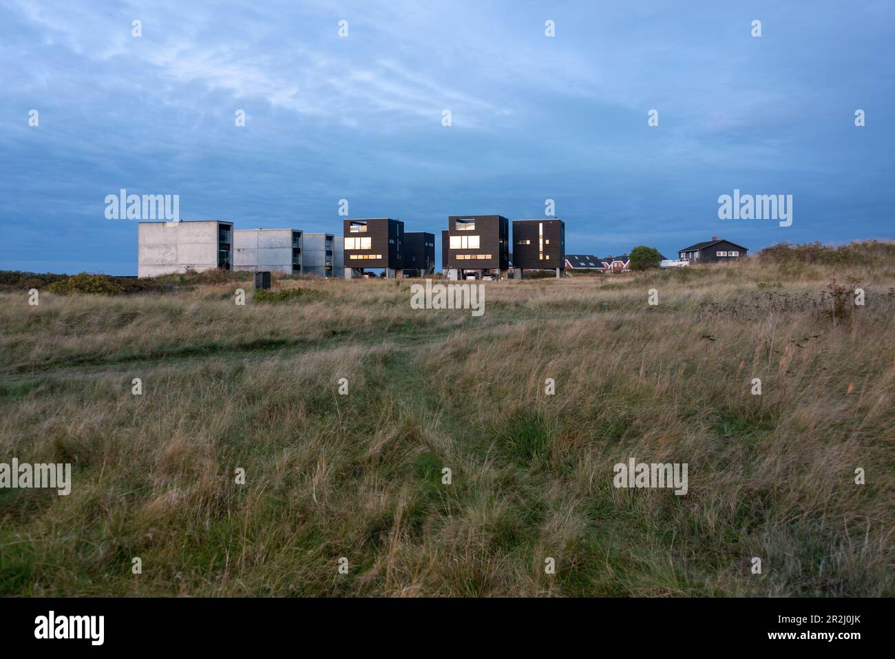 Modern residential houses, apartments, Danish North Sea island of Rømø ...
