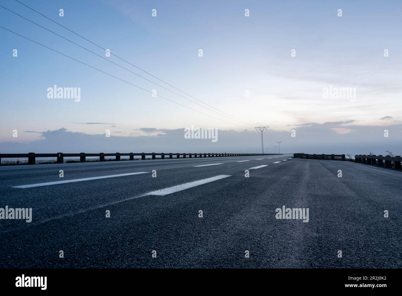 Artificial road dam, leading to the Danish island of Rømø, located in ...