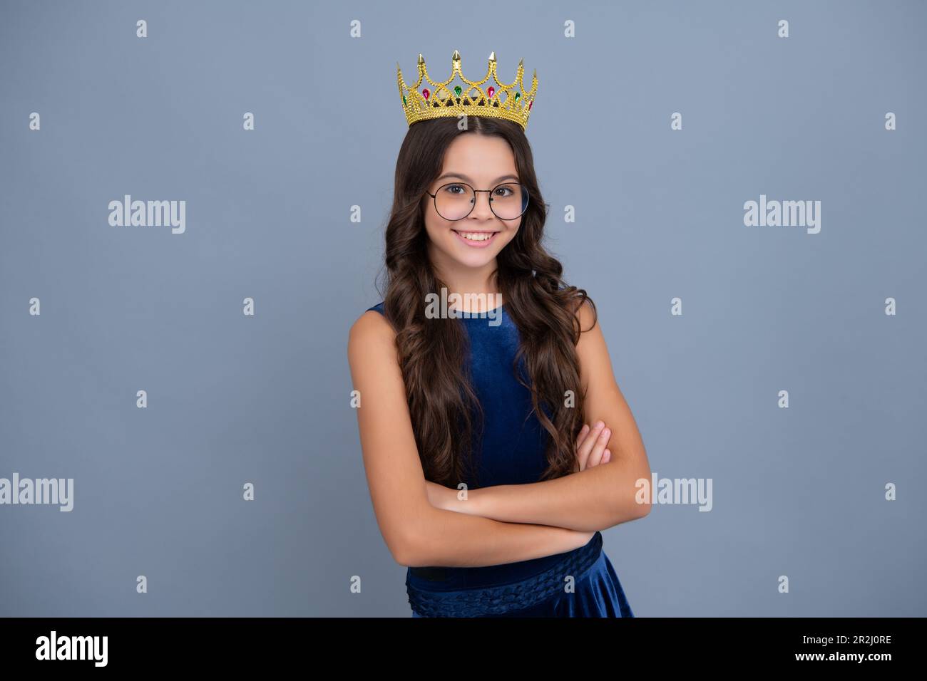 Teenager princess child celebrates success win and victory. Teen girl ...