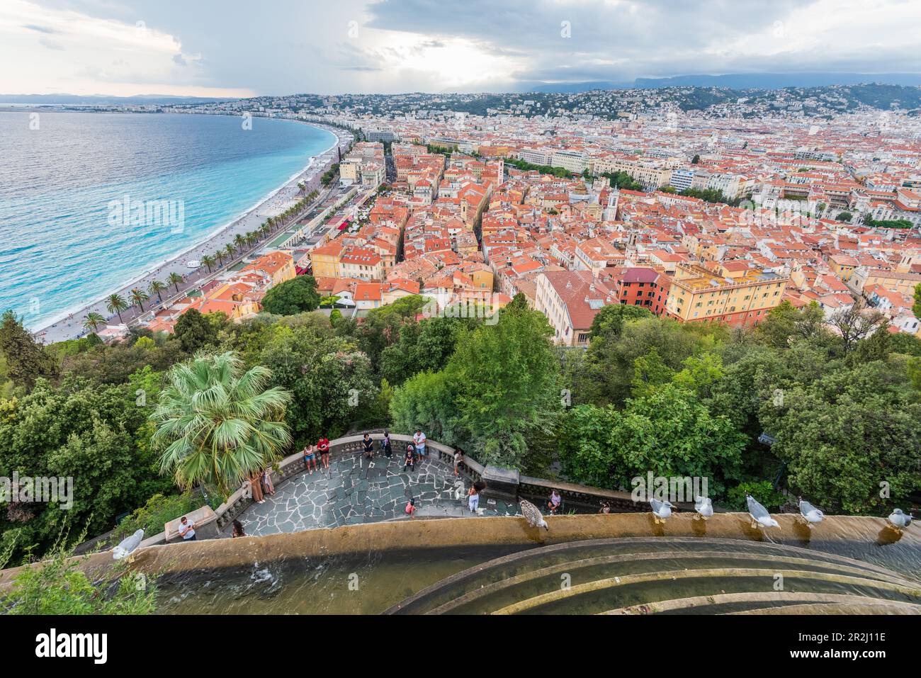 View from Castle Hill to the old town and beach of Nice, Provence ...