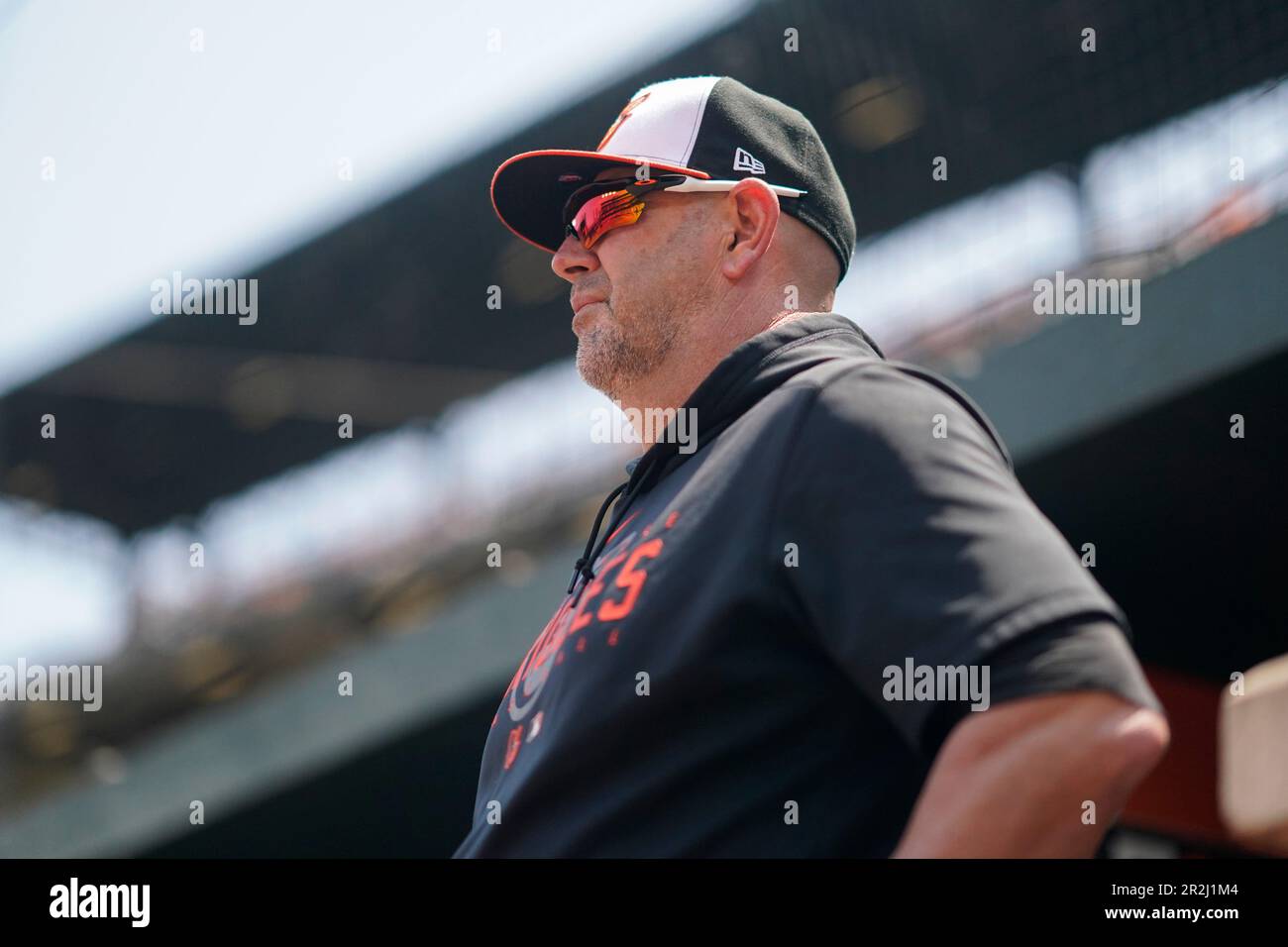 Baltimore Orioles manager Brandon Hyde looks on during the first inning ...