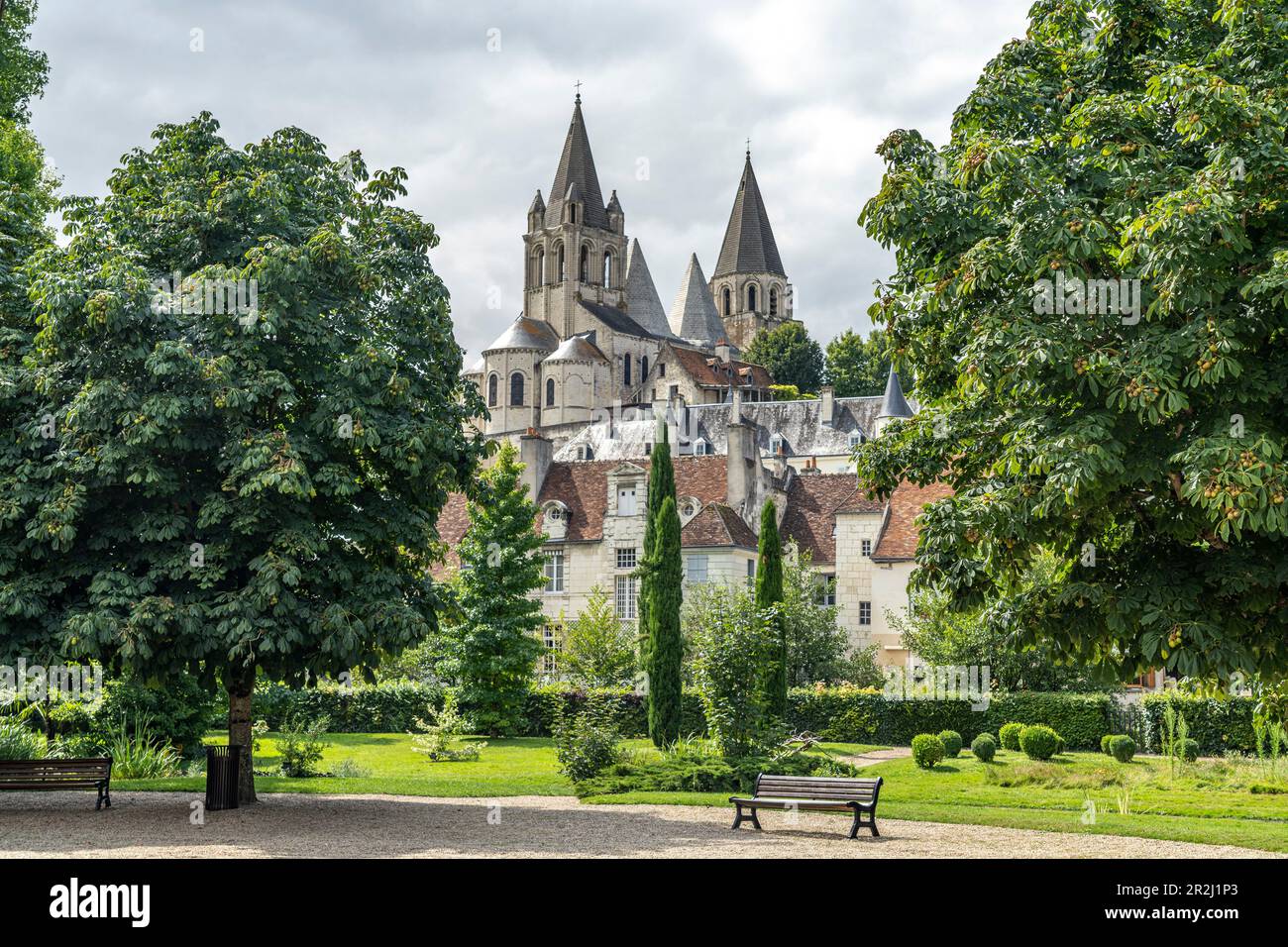 The Jardin Public urban park and Saint-Ours Collegiate Church, Loches ...