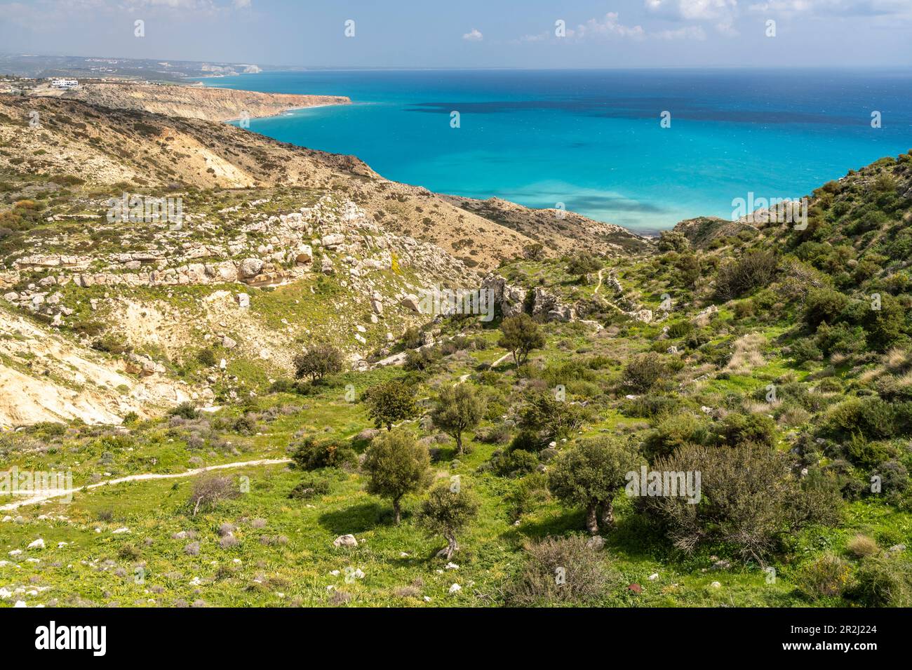 Hiking trail through the countryside at Cape Aspro near Pissouri ...