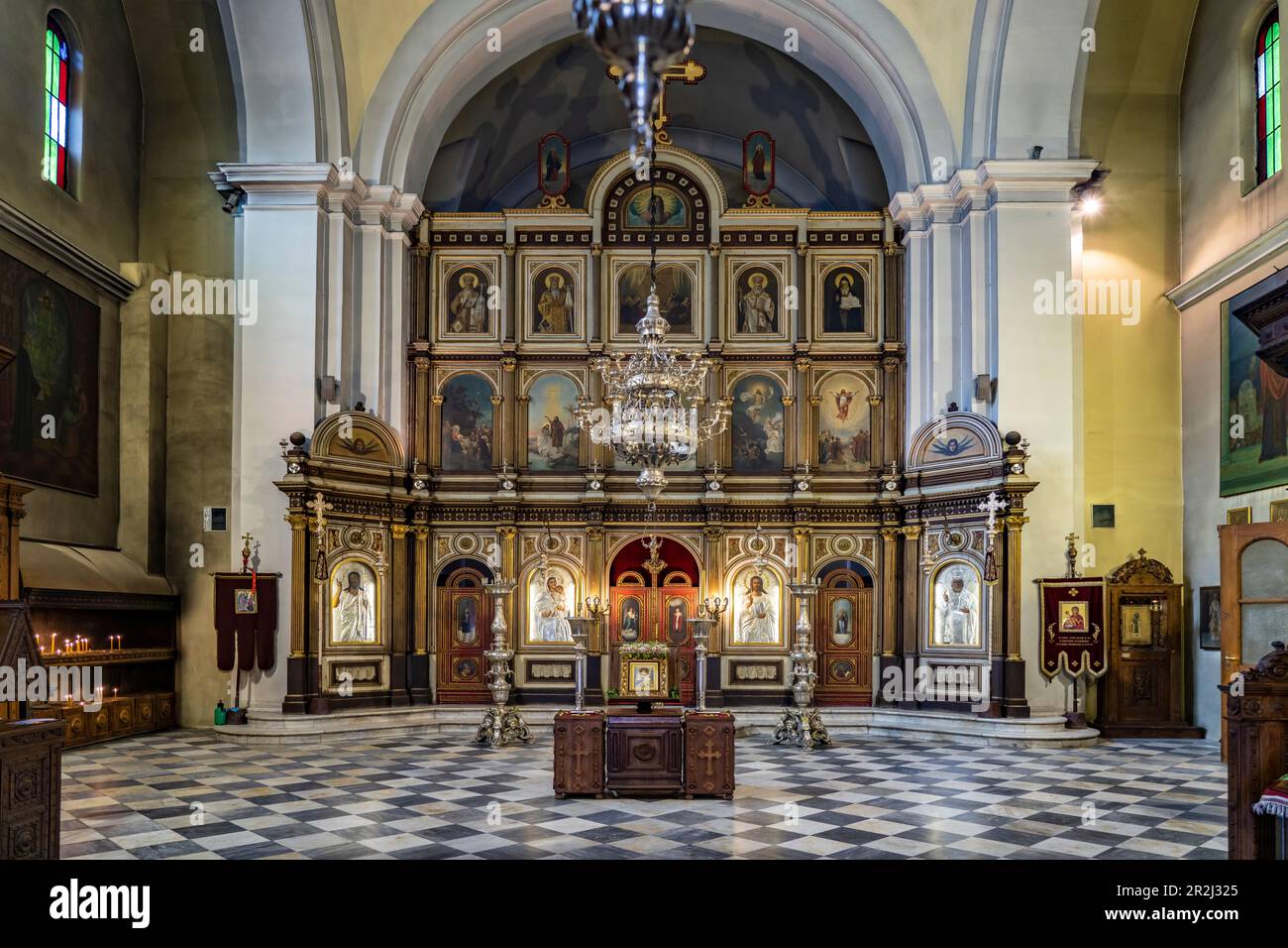 Interior of the Serbian Orthodox Church of St. Nicholas in Kotor ...