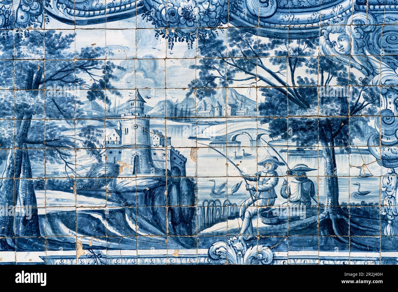 Mural made of typical blue tiles azulejos in the Sé do Porto Cathedral ...