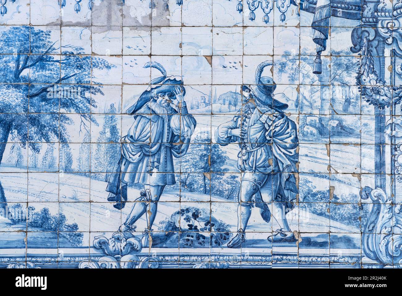 Mural made of typical blue tiles azulejos in the Sé do Porto Cathedral ...