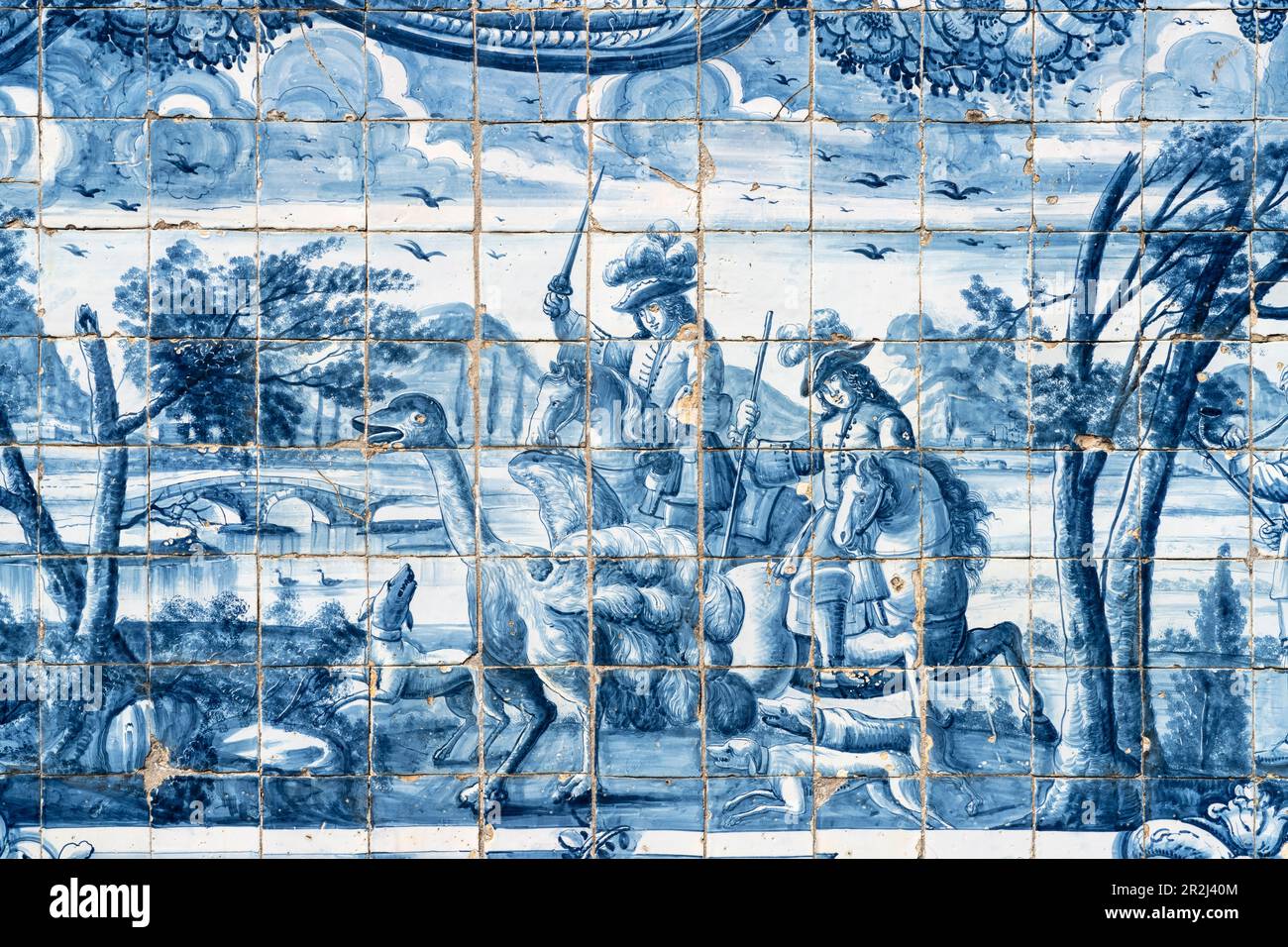Mural made of typical blue tiles azulejos in the Sé do Porto Cathedral ...