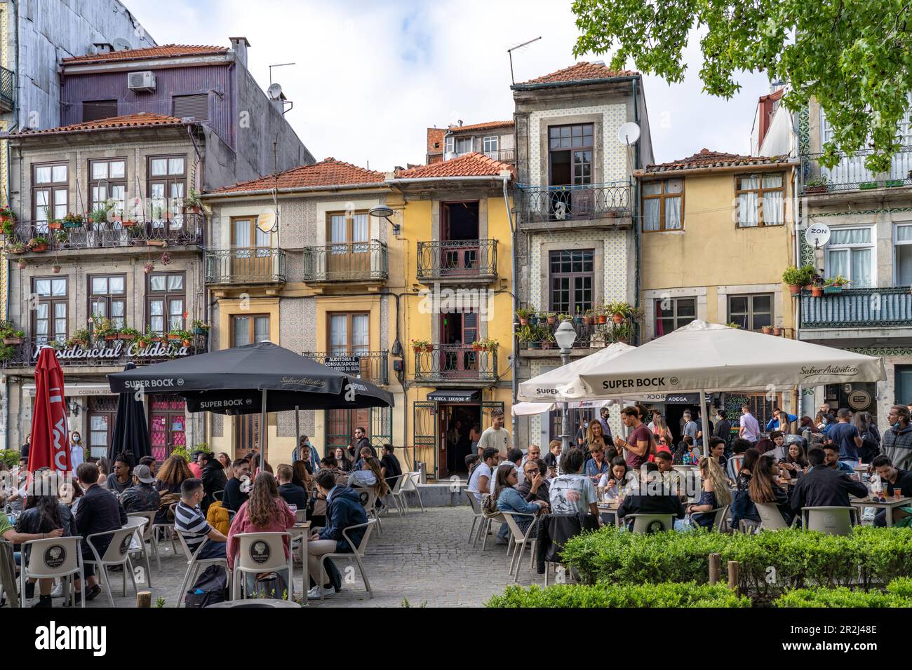 Street cafe and bar in the historic old town in Porto, Portugal, Europe ...