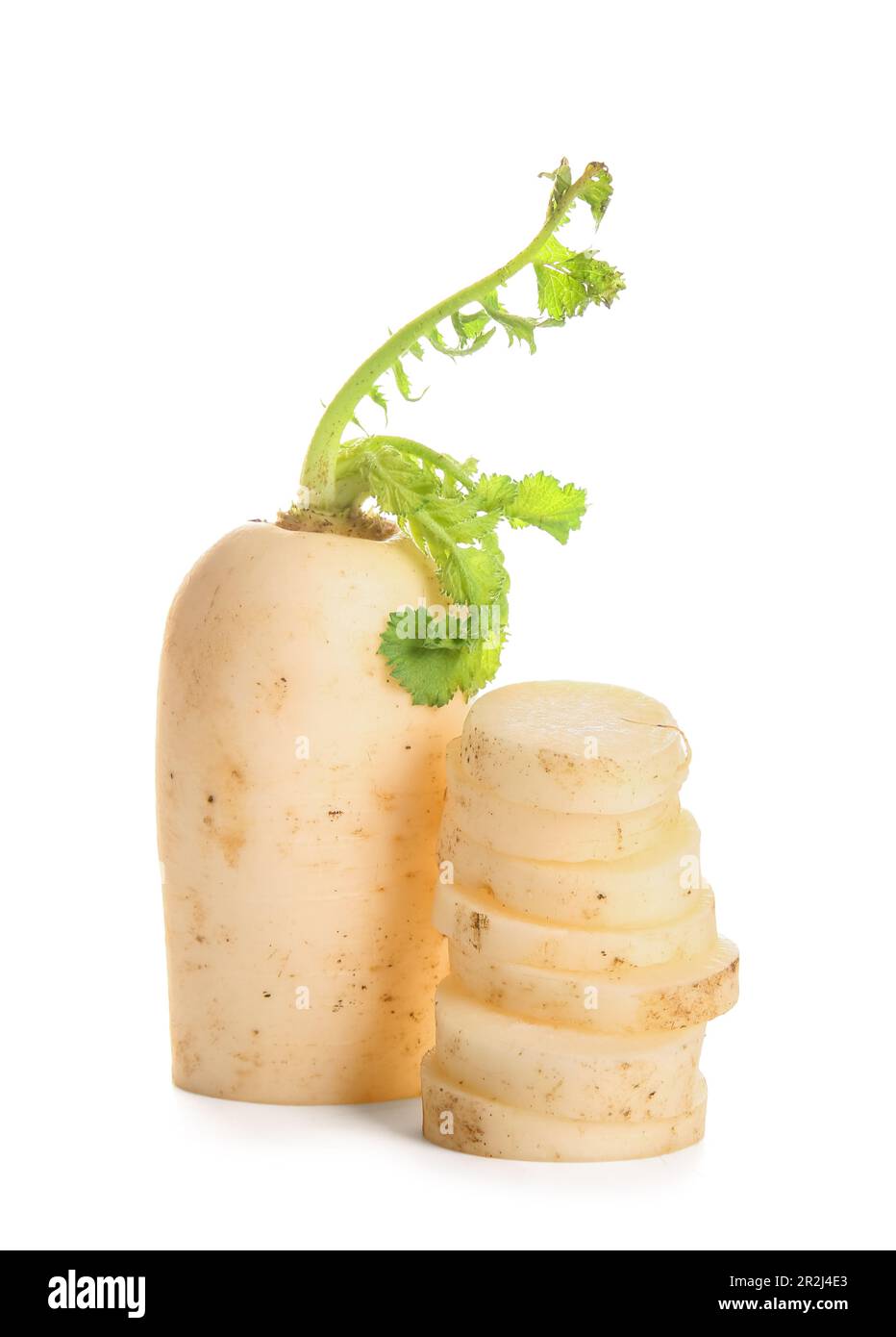 Fresh daikon radish on white background Stock Photo - Alamy