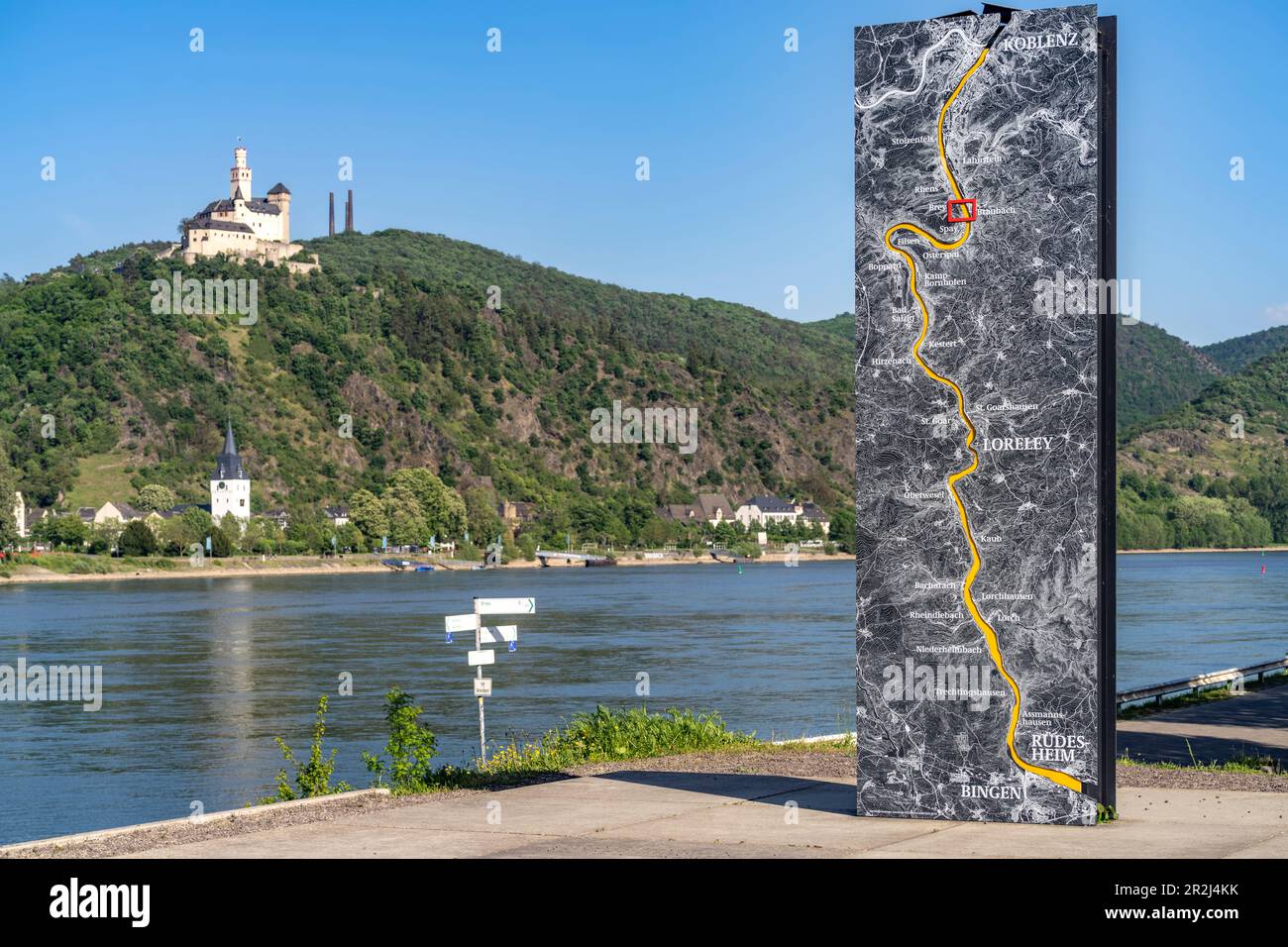 Panel with map of the Rhine between Bingen and Koblenz, the Rhine and ...
