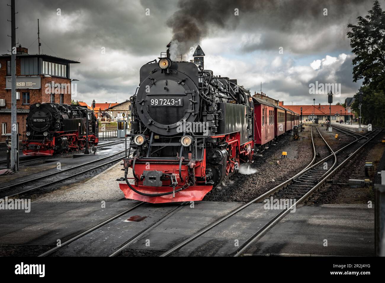 Historic narrow-gauge railway at Wernigerode station, Harz Stock Photo ...