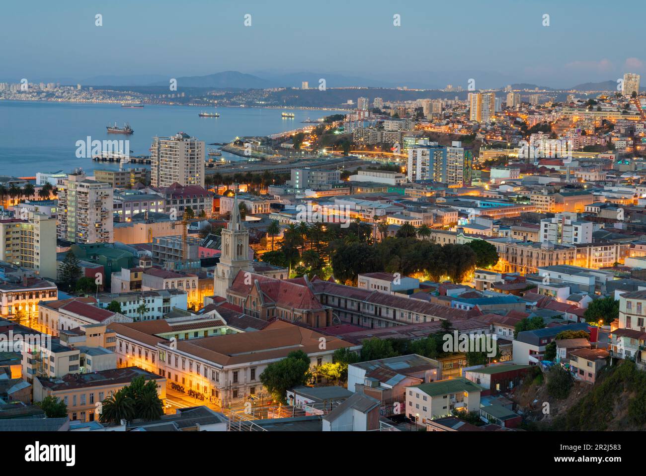 Church De Los Sagrados Corazones at twilight, Valparaiso, Valparaiso ...