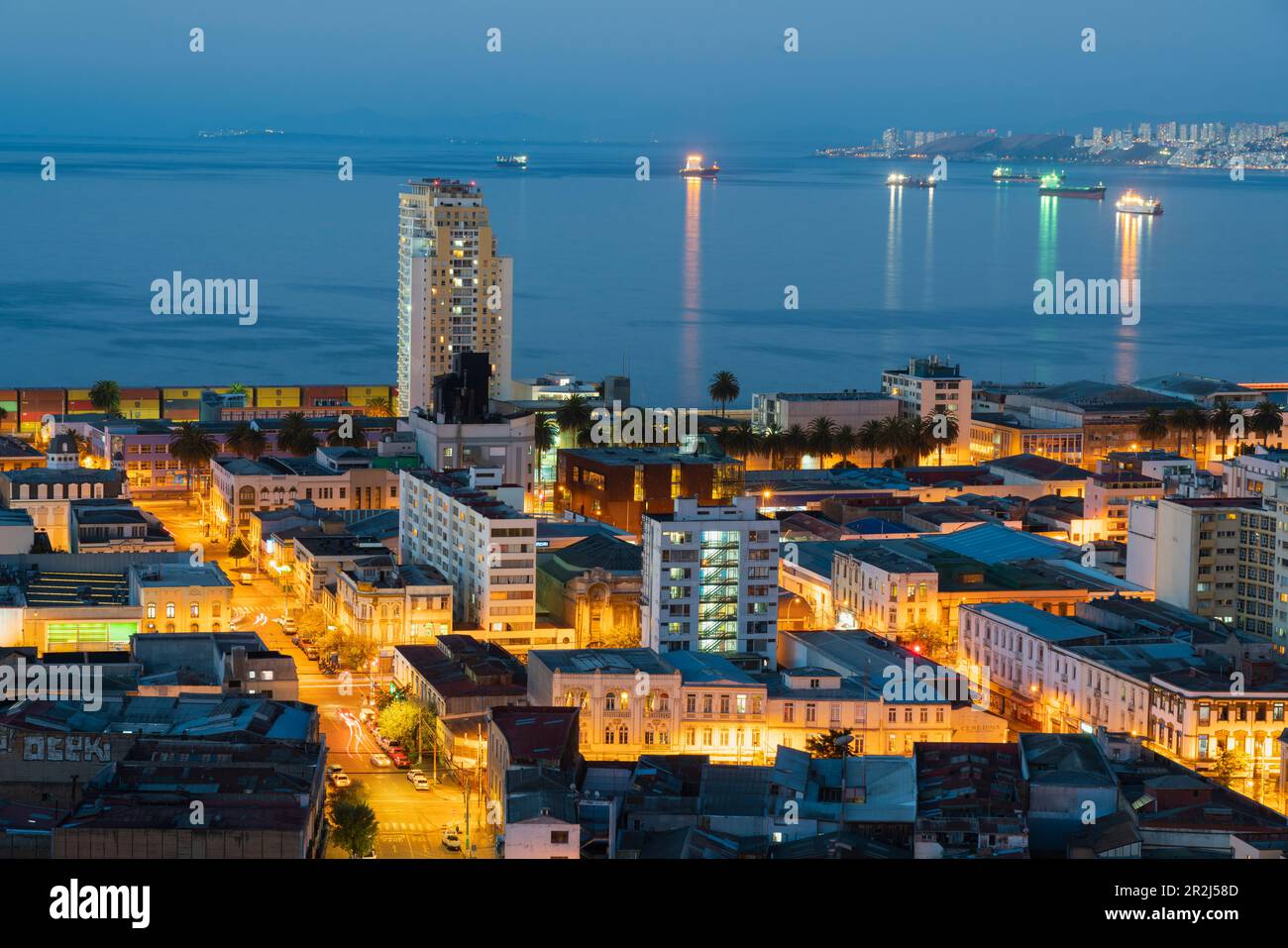 Valparaiso city center at twilight, Valparaiso Province, Valparaiso ...