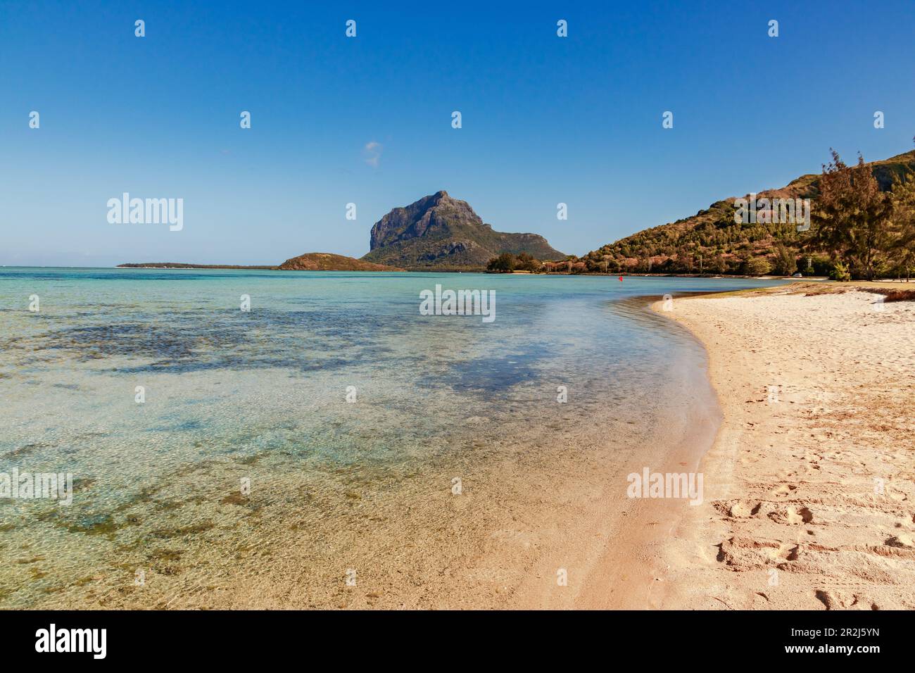 View of the prominent Le Morne Brabant mountain from La Prairie Beach ...