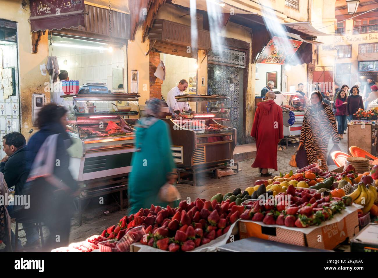 sun rays reaching the souk in Fes, Kingdom of Morocco, Africa Stock ...