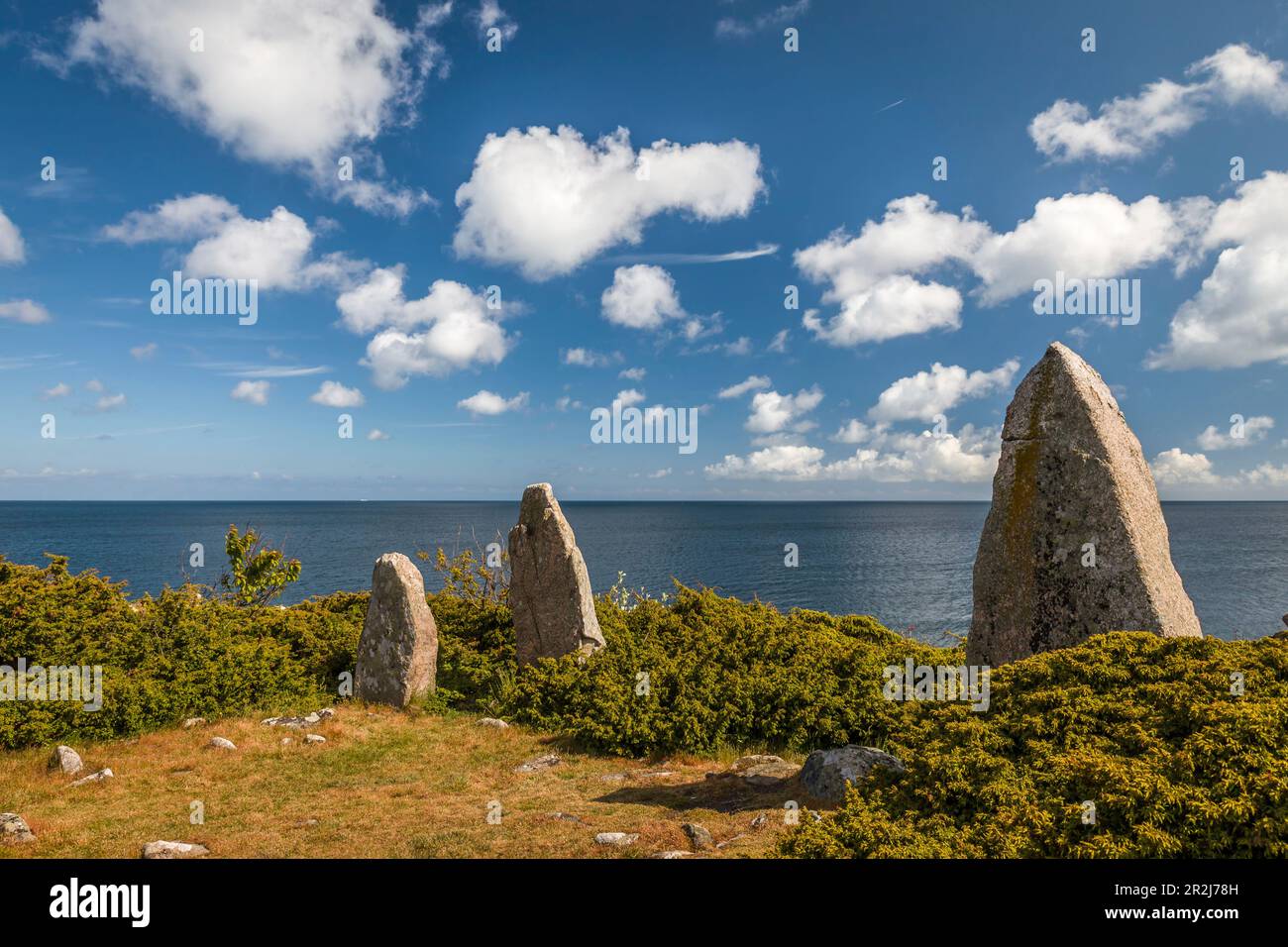 Stone monuments on the east coast of Bornholm, Denmark Stock Photo - Alamy