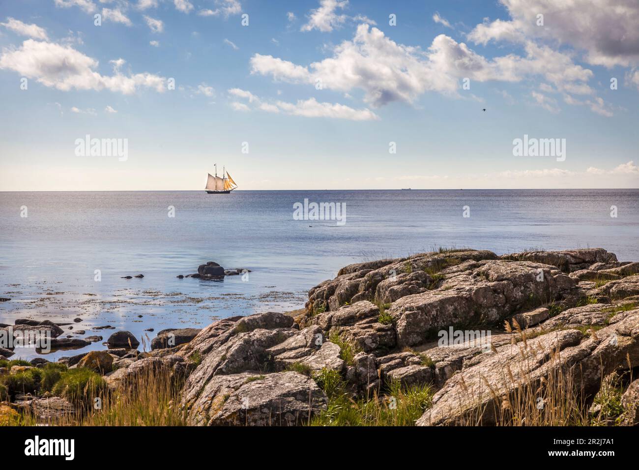 Historic sailing ship off the east coast of Bornholm, Denmark Stock ...