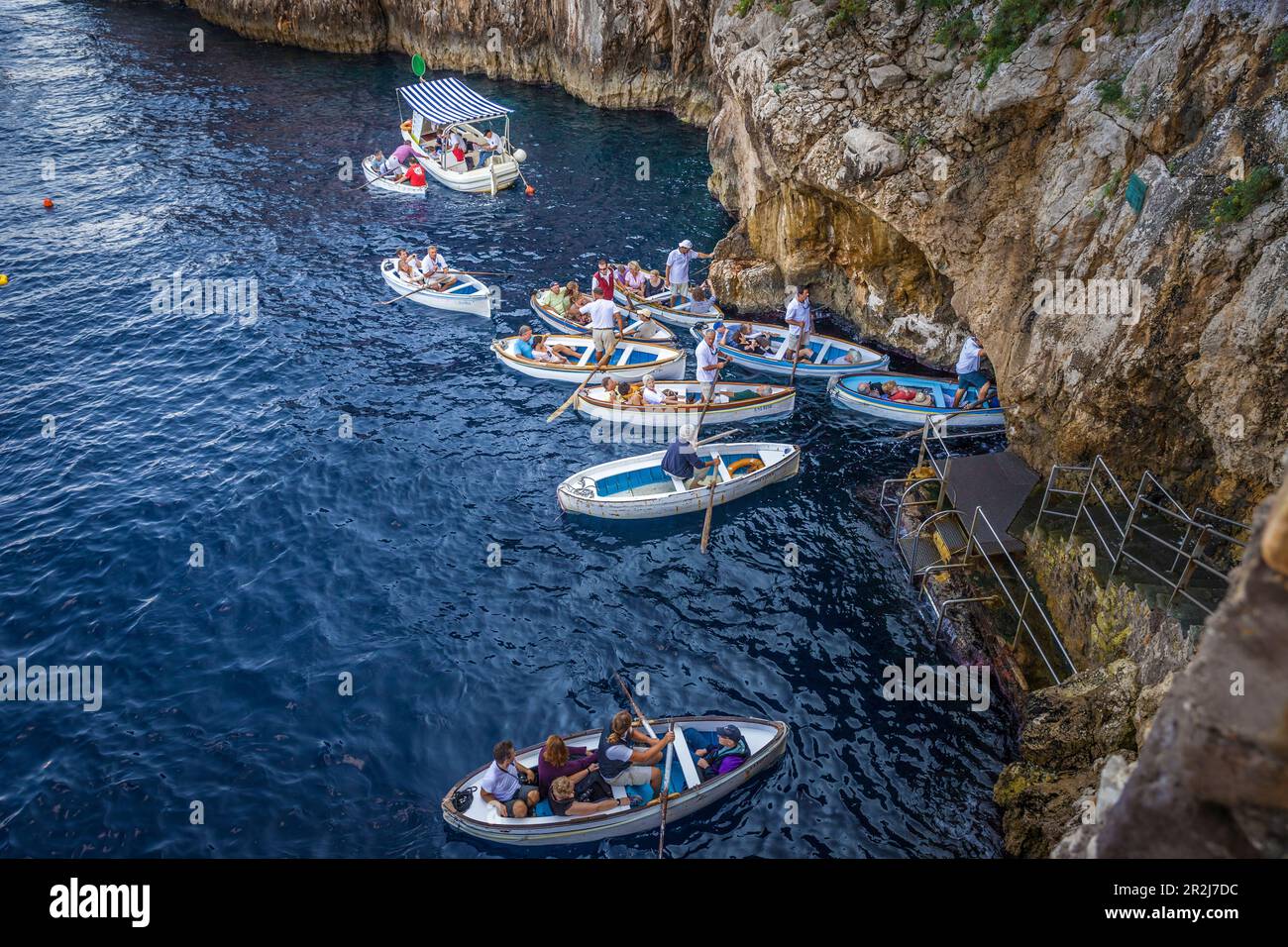 Boats at the Blue Grotto on Capri, Capri, Gulf of Naples, Campania ...