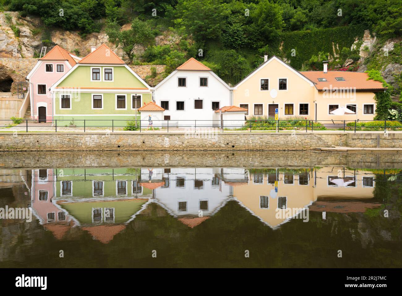 Exterior of houses in front of Vltava river at Cesky Krumlov, Czech ...