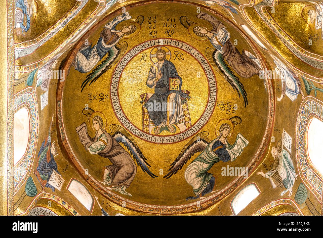 Byzantine ceiling mosaics depicting Jesus Christ as Pantocrator and ...