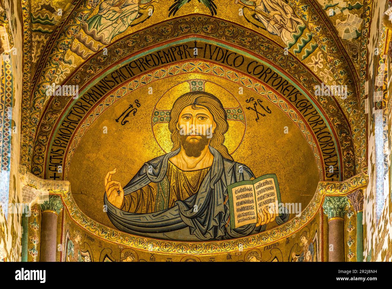 Golden mosaic depicting Christ as Pantocrator in the apse of the ...