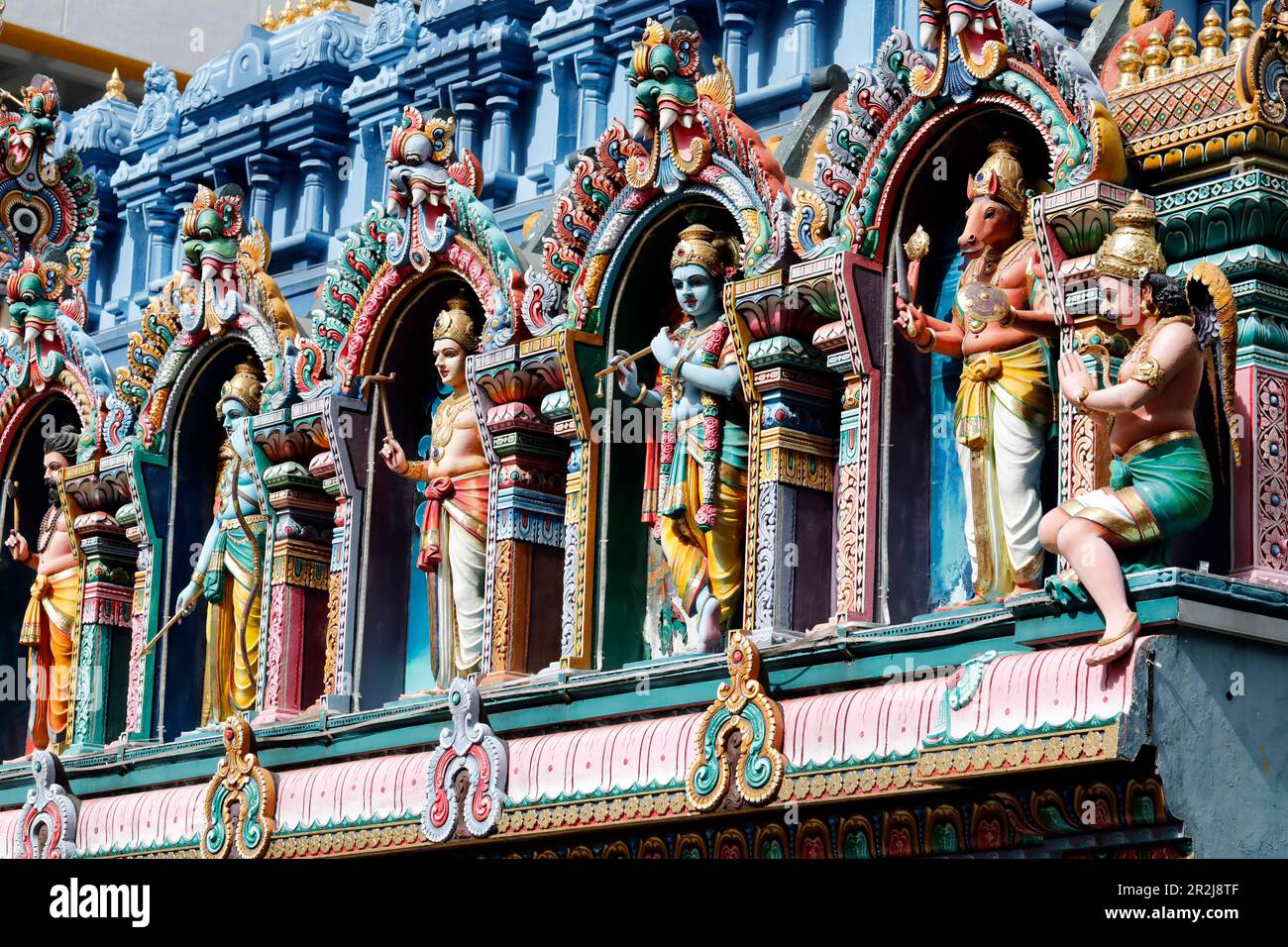 Sri Krishnan Hindu temple, Hindu deities on the Gopuram, Singapore, Southeast Asia, Asia Stock ...