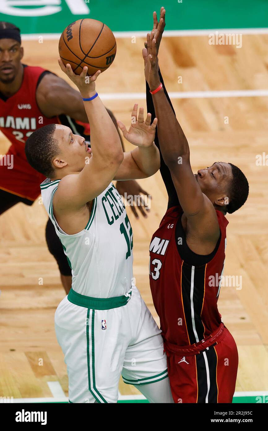 Boston Celtics forward Grant Williams, front left, shoots against Miami ...