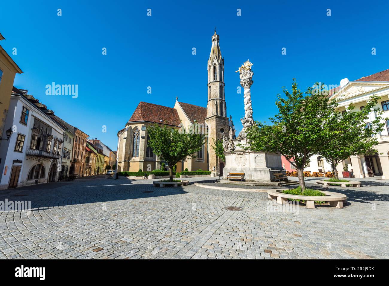 Goat Church and Holy Trinity Column in the main square of Sopron ...