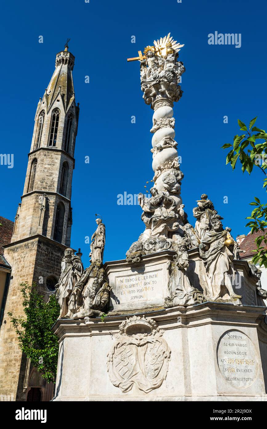 Goat Church and Holy Trinity Column in the main square of Sopron ...