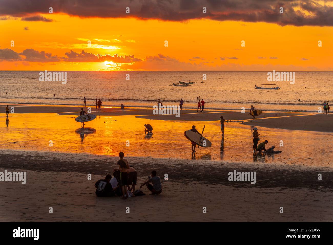 View of Kuta Beach at sunset, Kuta, Bali, Indonesia, South East Asia ...