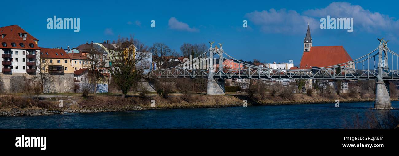 Panorama of the city of Laufen, Bavaria, Germany with Salzach Bridge to ...
