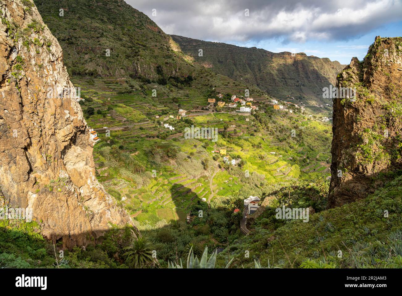 Twin rocks Roques de San Pedro, landmark of Hermigua, La Gomera, Canary Islands, Spain Stock ...