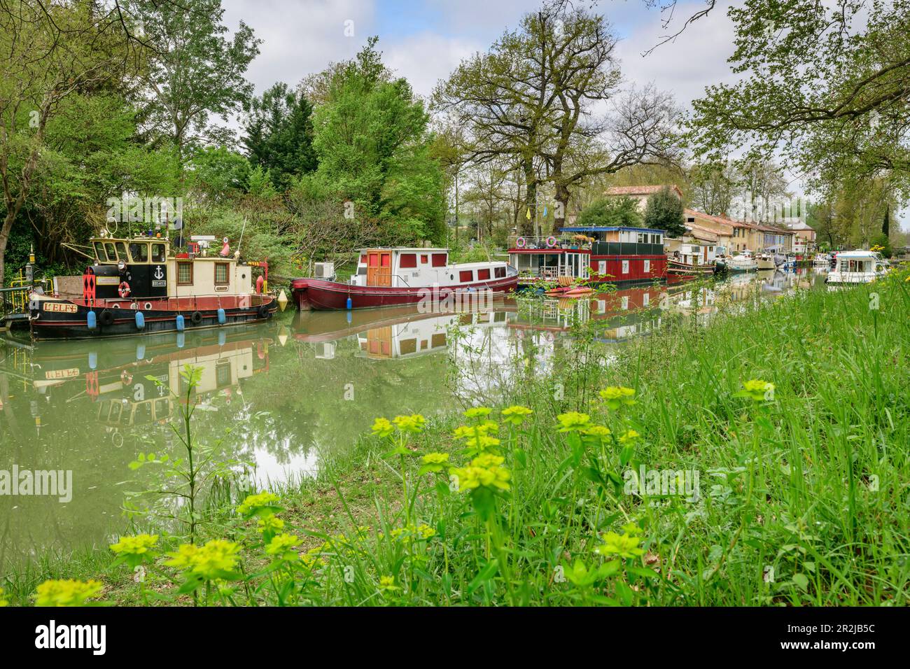Houseboats on the Canal du Midi, Gardouch, Canal du Midi, UNESCO World Heritage Canal du Midi ...
