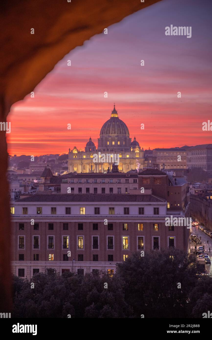 View of the Vatican in fading daylight from the castle windows of ...
