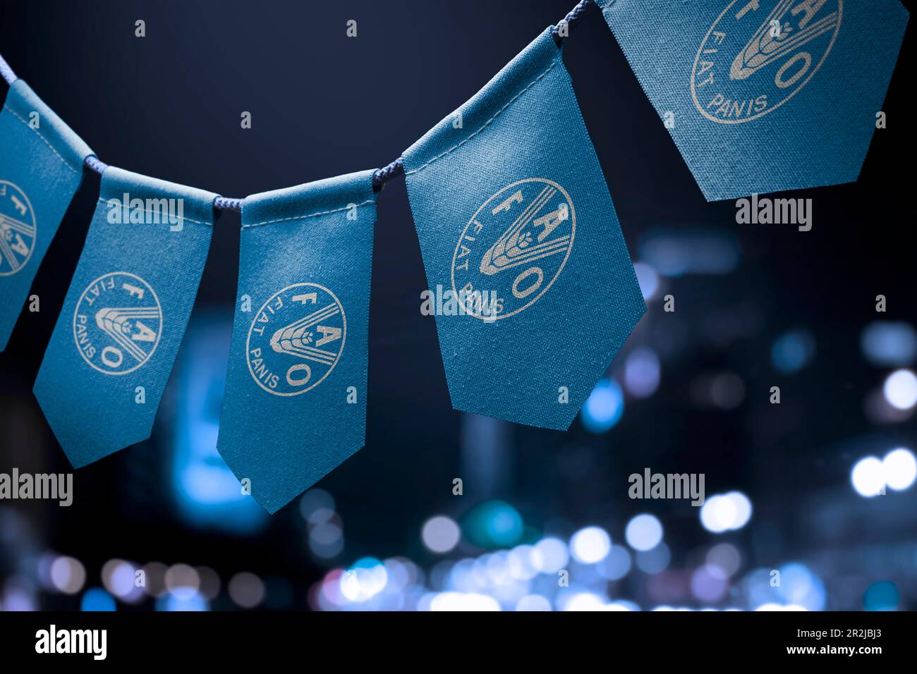A garland of Food and agriculture organization national flags on an ...