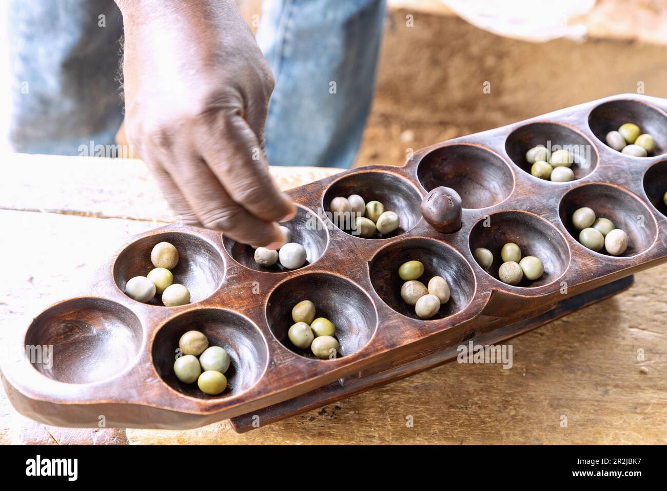 Board game Awale by the carvers of Ahwiaa north of Kumasi in the ...
