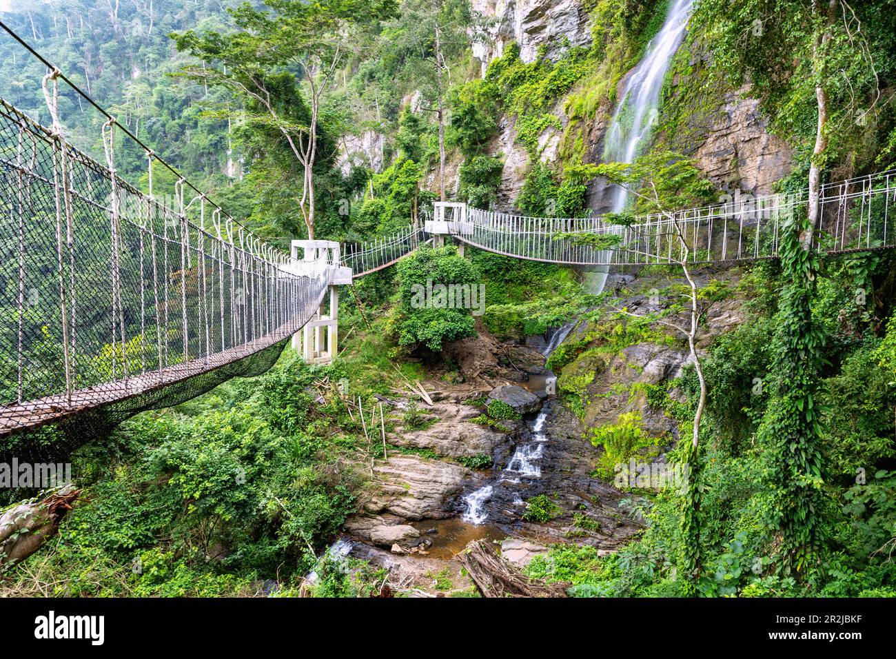 Ote Waterfall and suspension bridges in the Avatime Mountains at Ho in ...