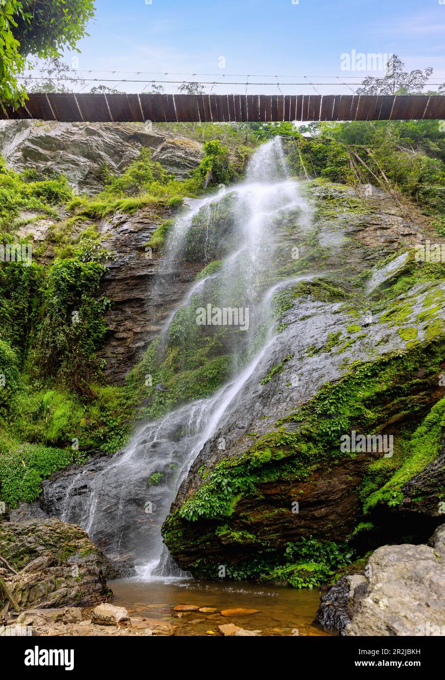 Ote Waterfall and suspension bridge in the Avatime Mountains landscape ...