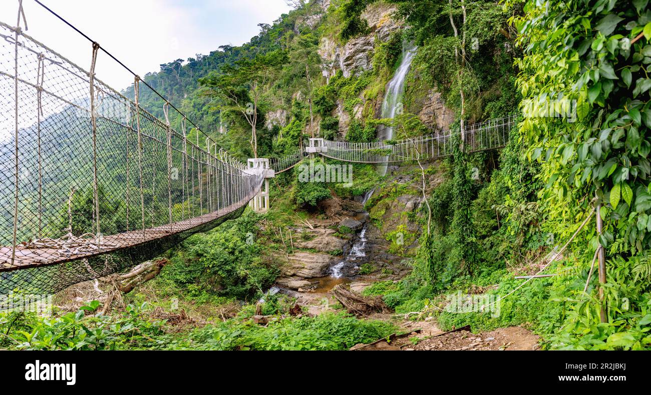 Ote Waterfall and suspension bridges in the Avatime Mountains at Ho in ...