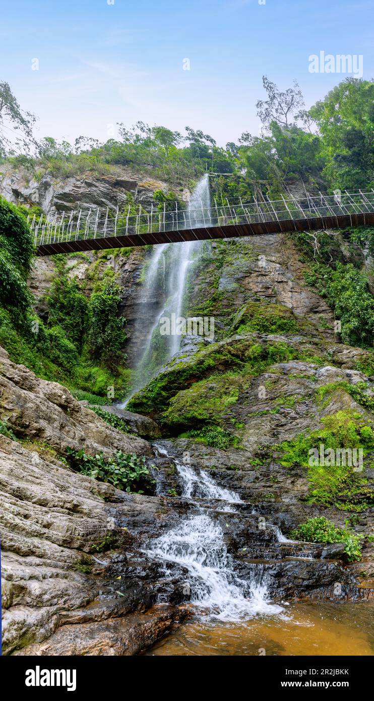 Ote Waterfall and suspension bridge in the Avatime Mountains landscape ...