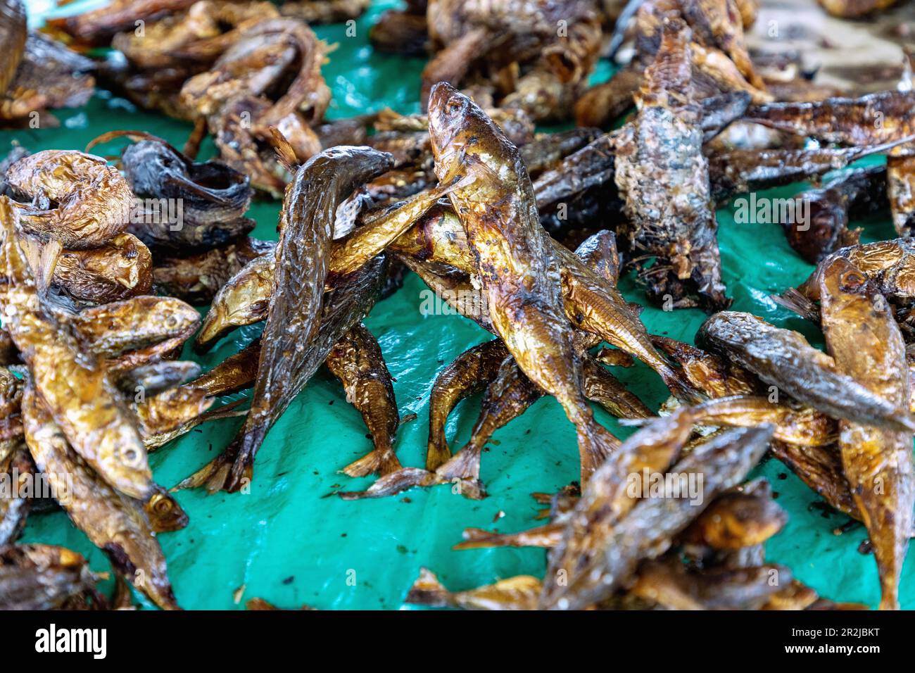 Smoked fish for sale in the market at Amedzofe near Ho in the Volta ...