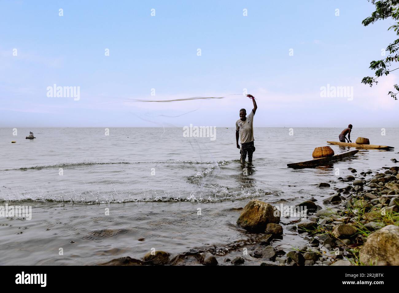 traditional fishermen at Lake Bosumtwi near Abono in the Ashanti Region ...